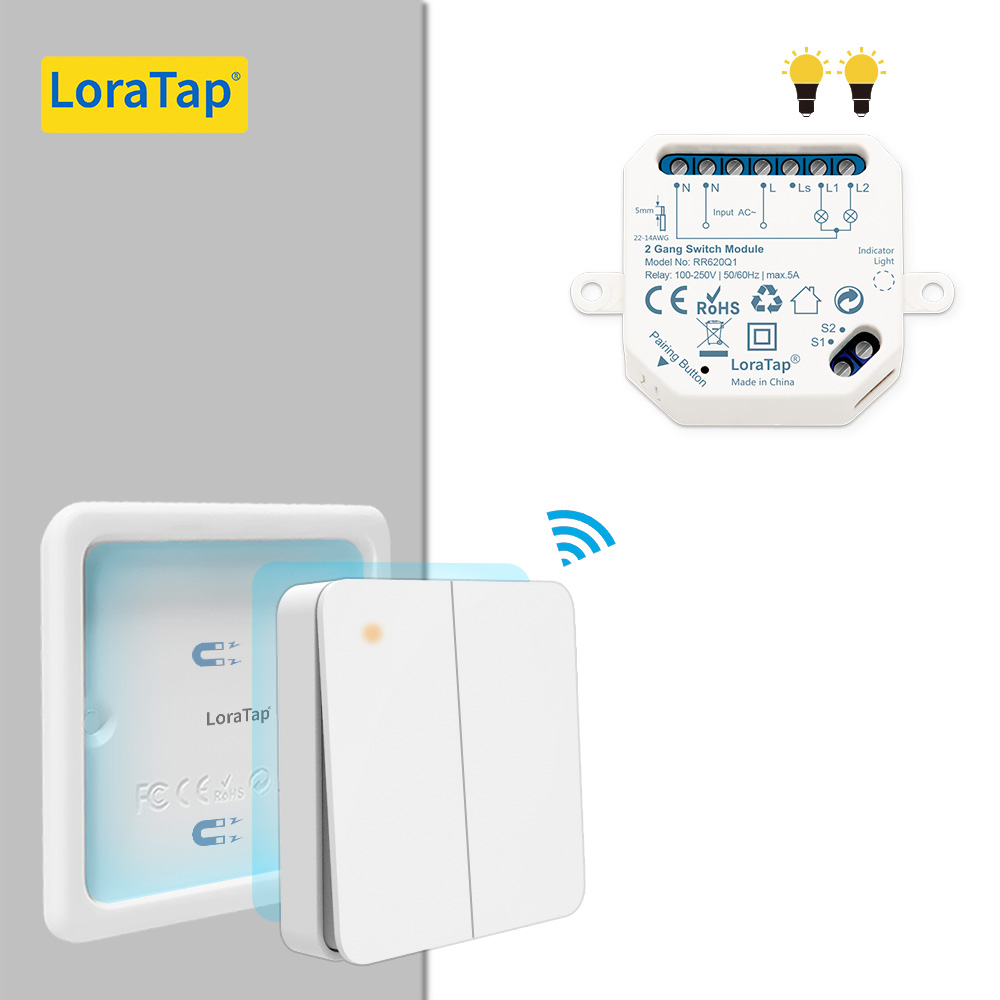 LoraTap 2 Channel Wireless Switch Dual Relay Receiver with 2 Gang ...